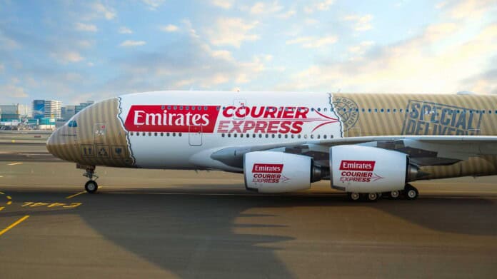 Emirates unveils A380 with special Courier Express livery